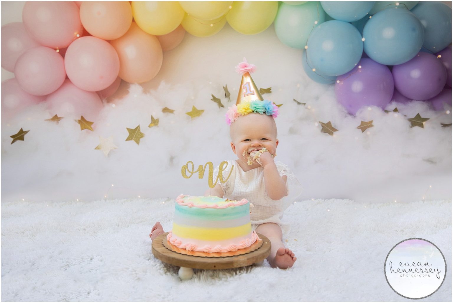 Rainbow Themed Cake Smash Photography Session | Maura